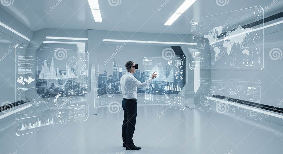 Futuristic Virtual Workspace with AR Stock Illustration - Illustration ...