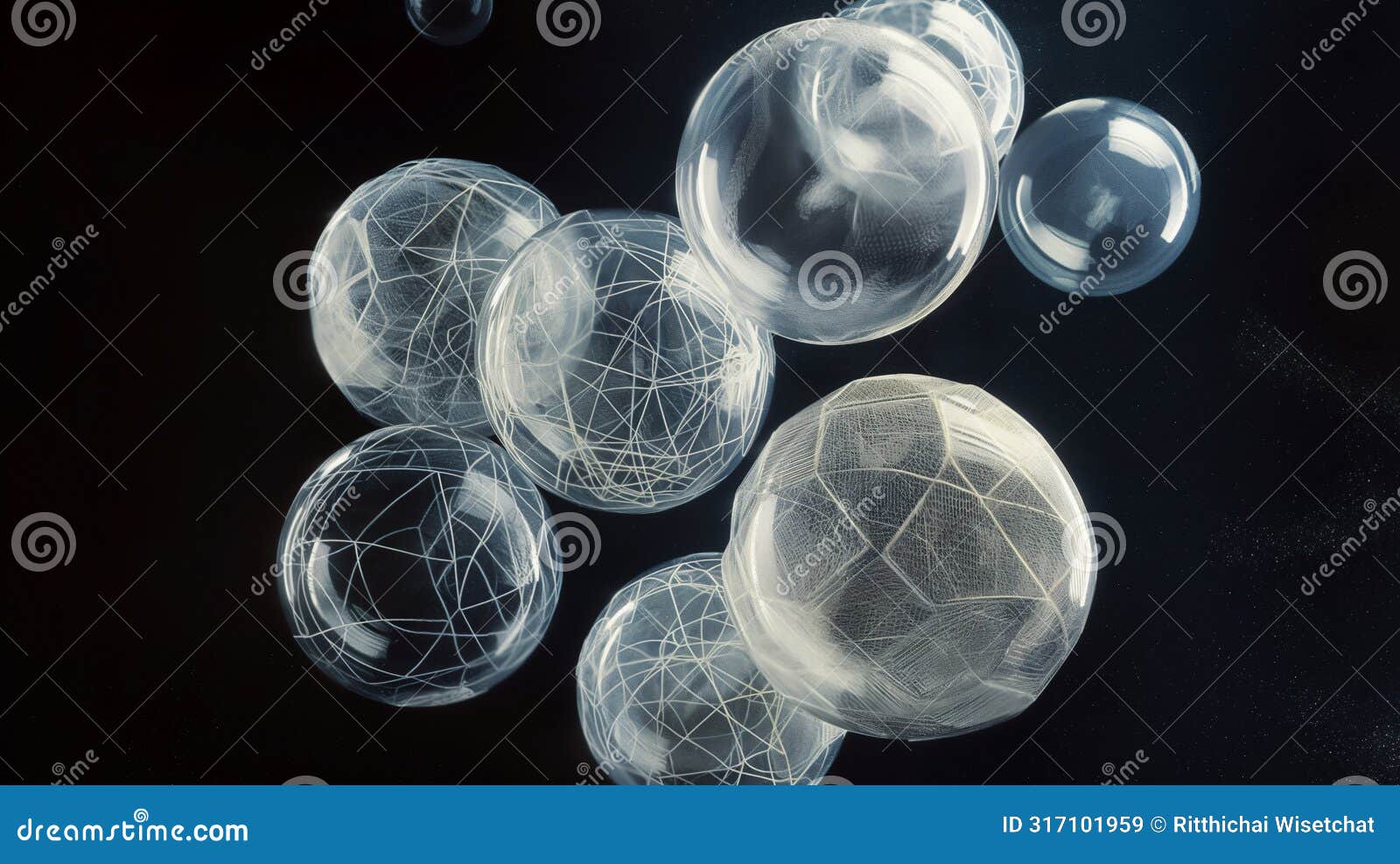 Futuristic Visual of Transparent Spheres with Intricate Wireframe ...