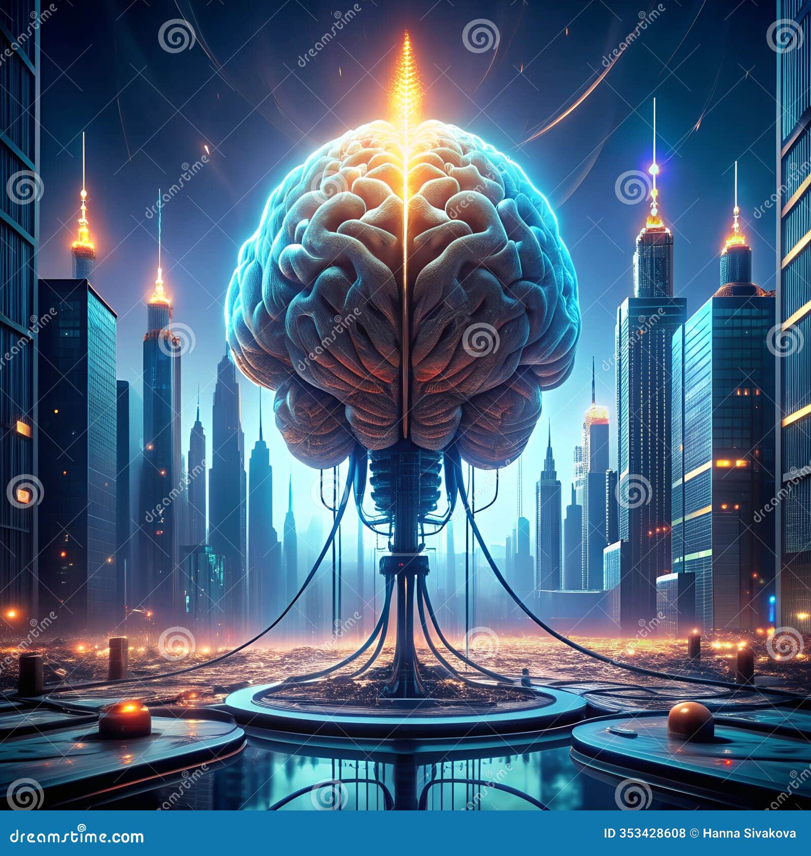 Futuristic Visualization of a Brain with Digital Neural Connections on ...