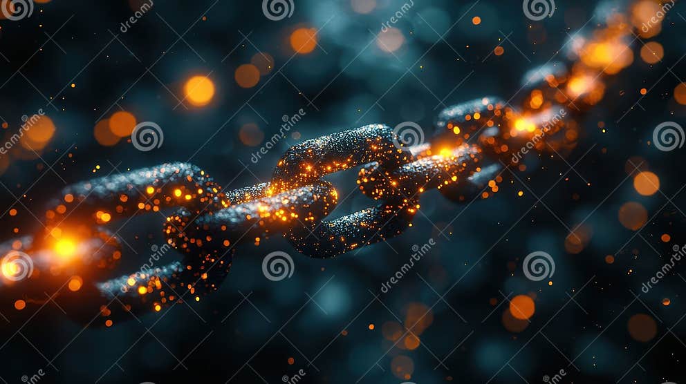 Glowing Blockchain Chain with Futuristic Digital Particles Stock Photo ...