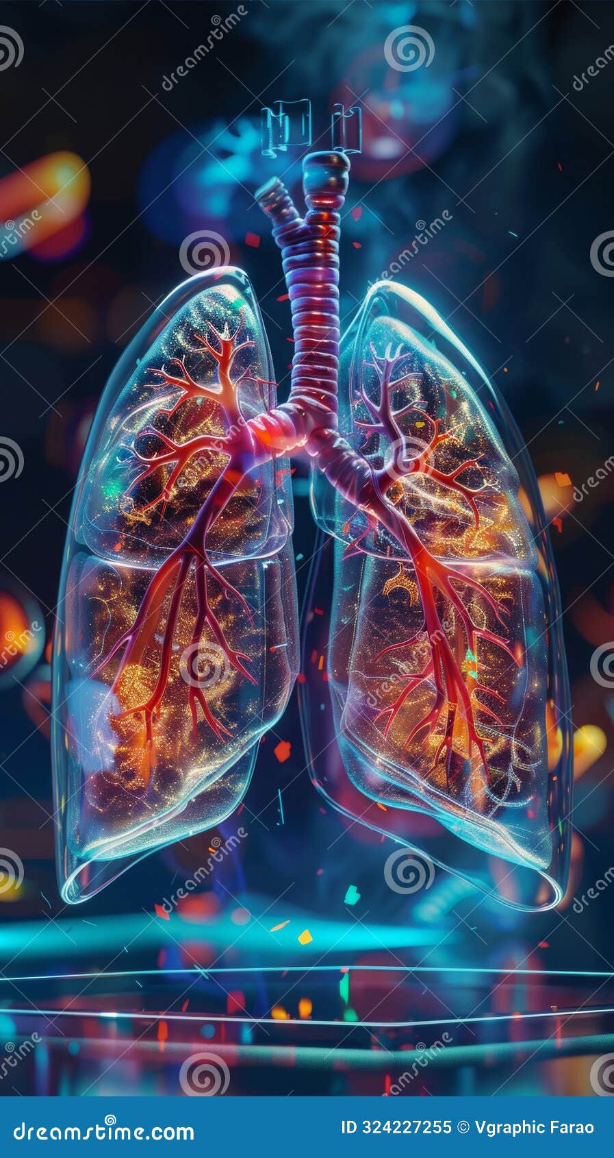 Futuristic Visualization of Human Lungs with Neon Glow, Medical ...