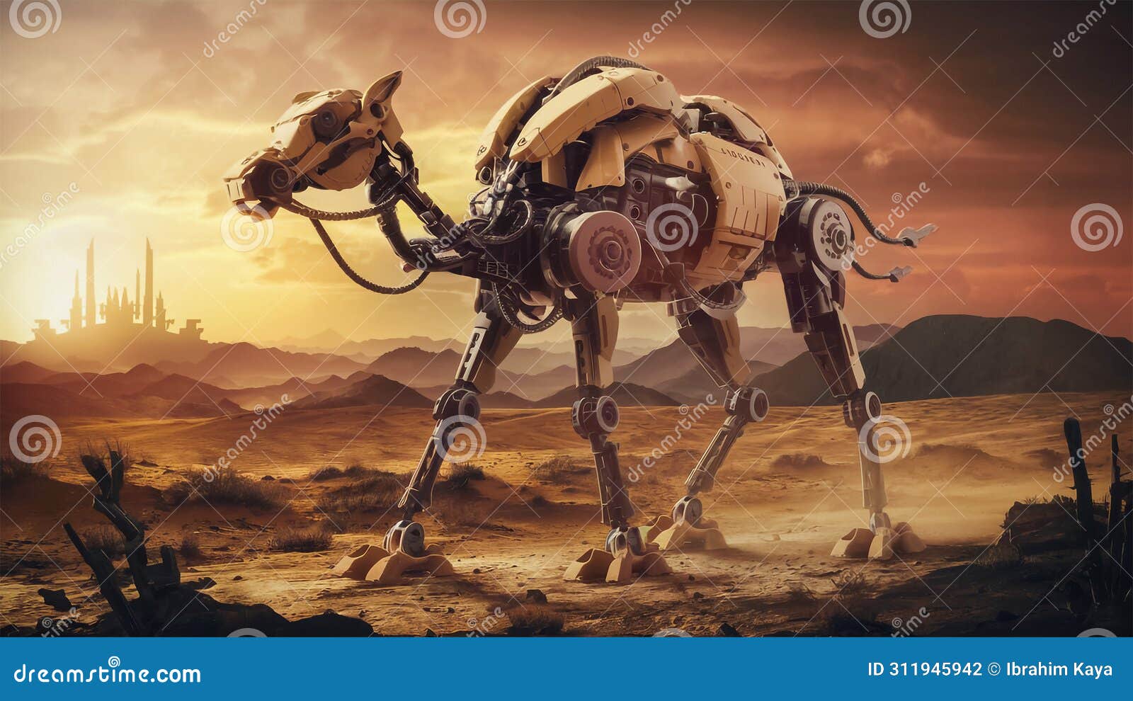 A Futuristic Visualization. a Robotic Camel Walking in the Desert Stock ...