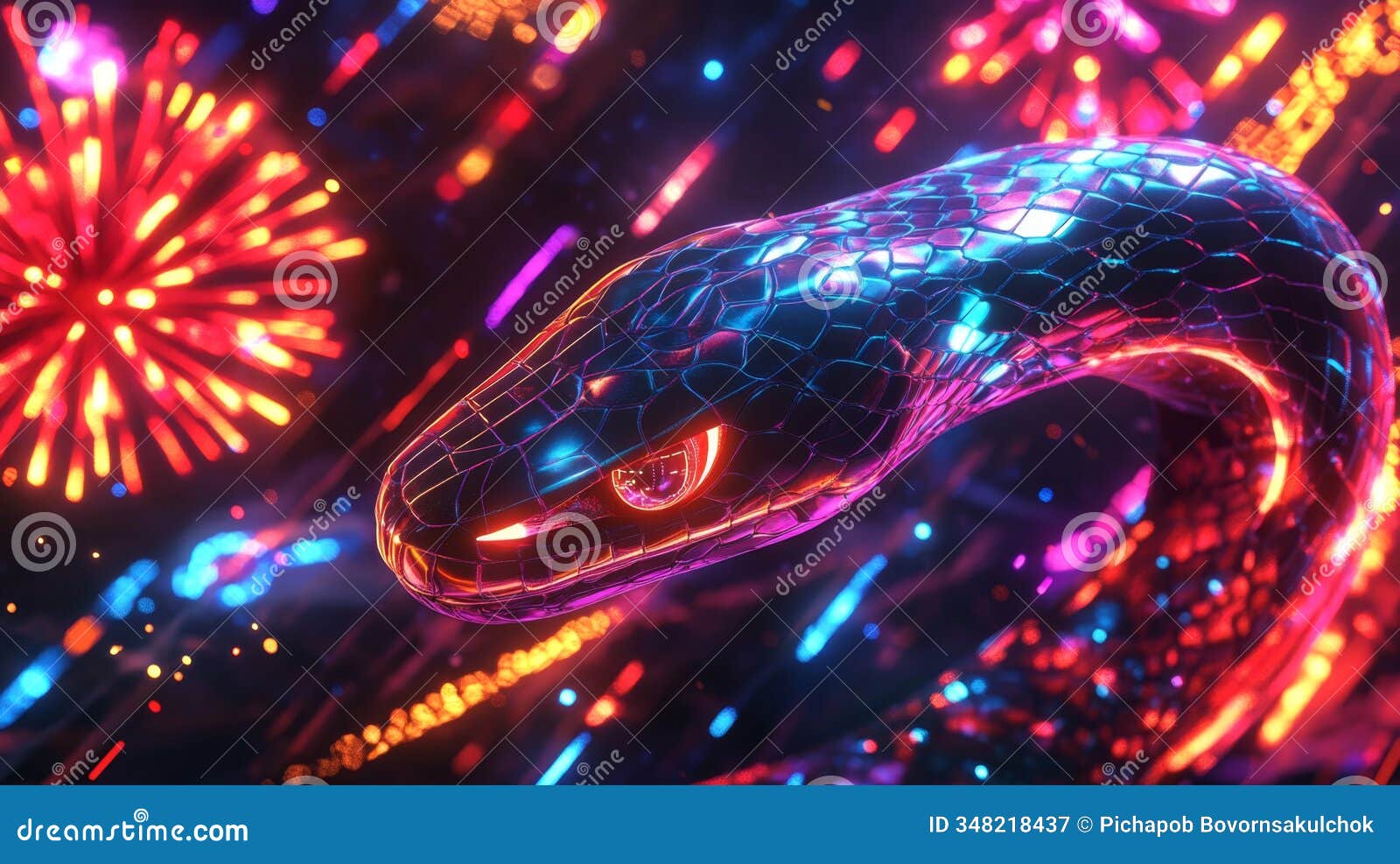 Futuristic Visuals Featuring Snake in Colorful Light Display Stock ...