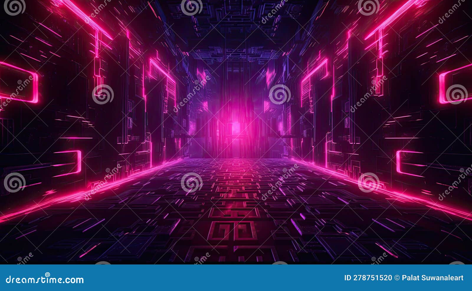 Futuristic Void Path with Pink Beams and Neon Lights, Stock ...