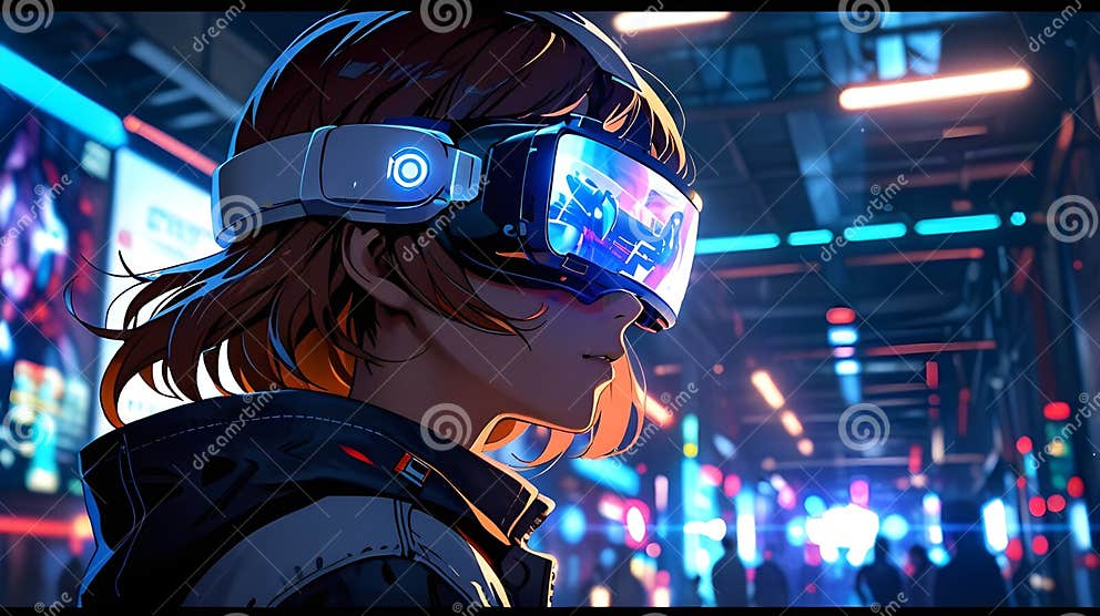 A Futuristic VR Headset Wearer Immersed in a Hyper-realistic Virtual ...