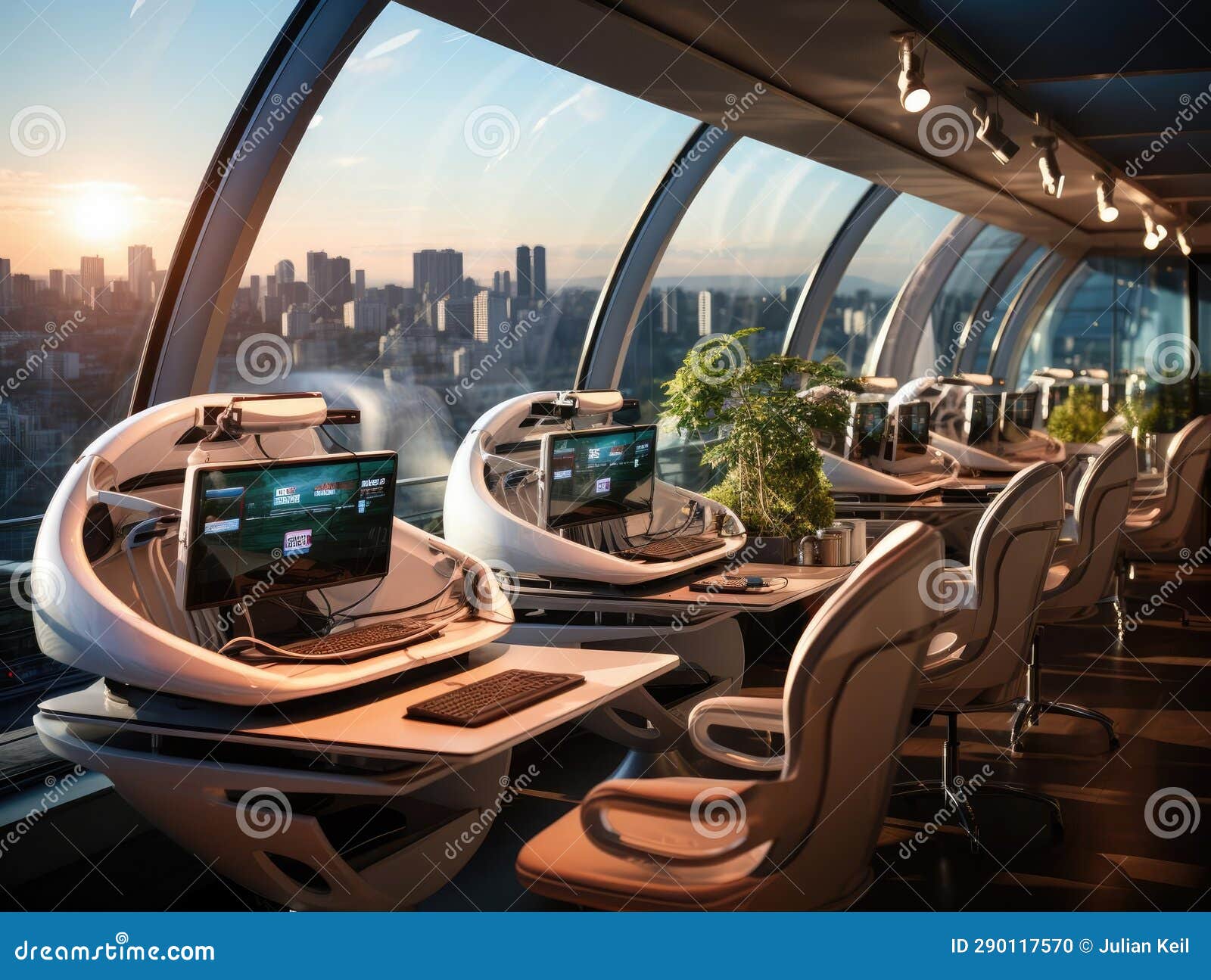 Futuristic VR Office Cubicles with Remote Collaboration Stock ...