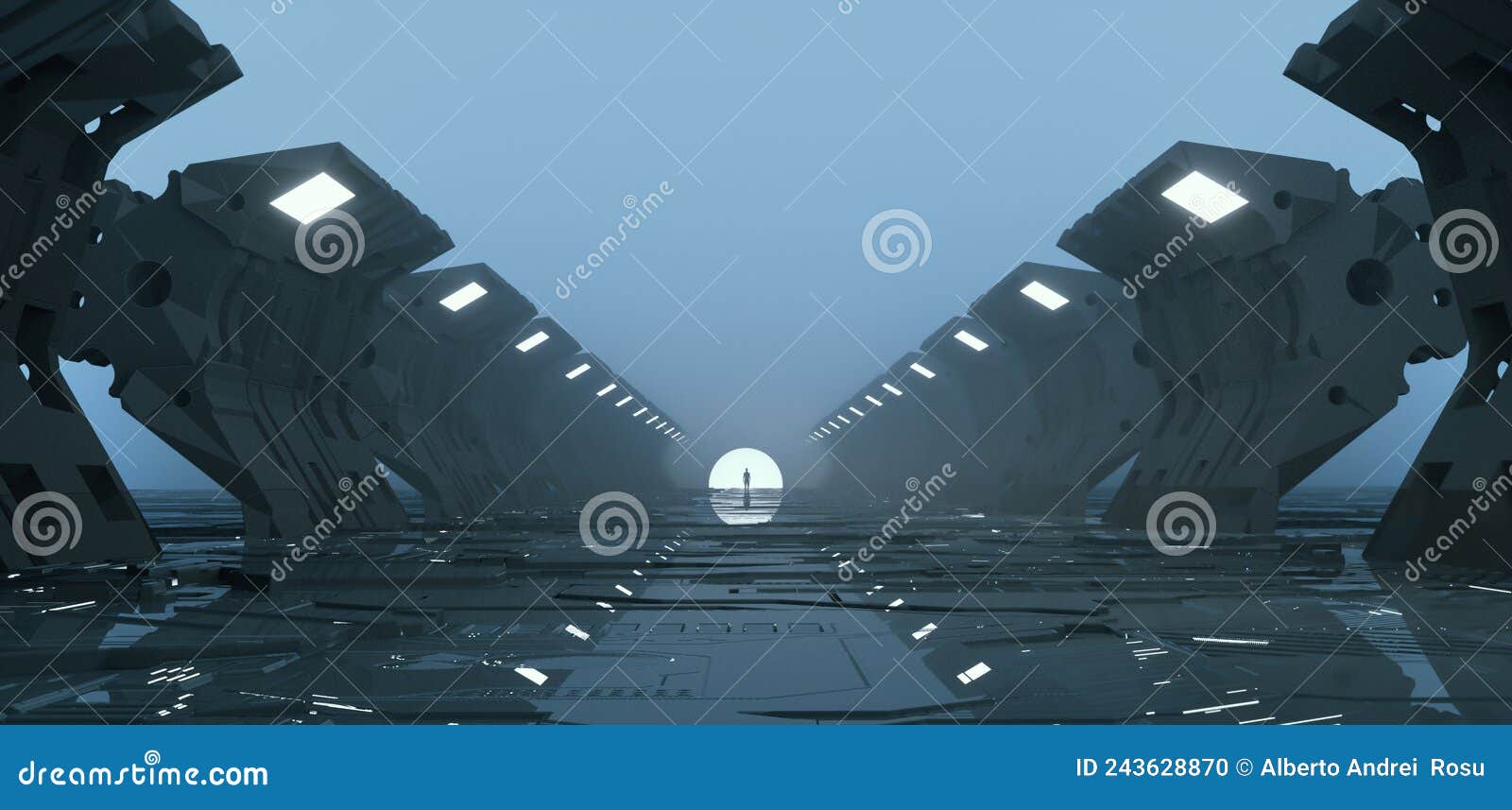 Futuristic Walkway on a Cloudy Day . Stock Illustration - Illustration ...