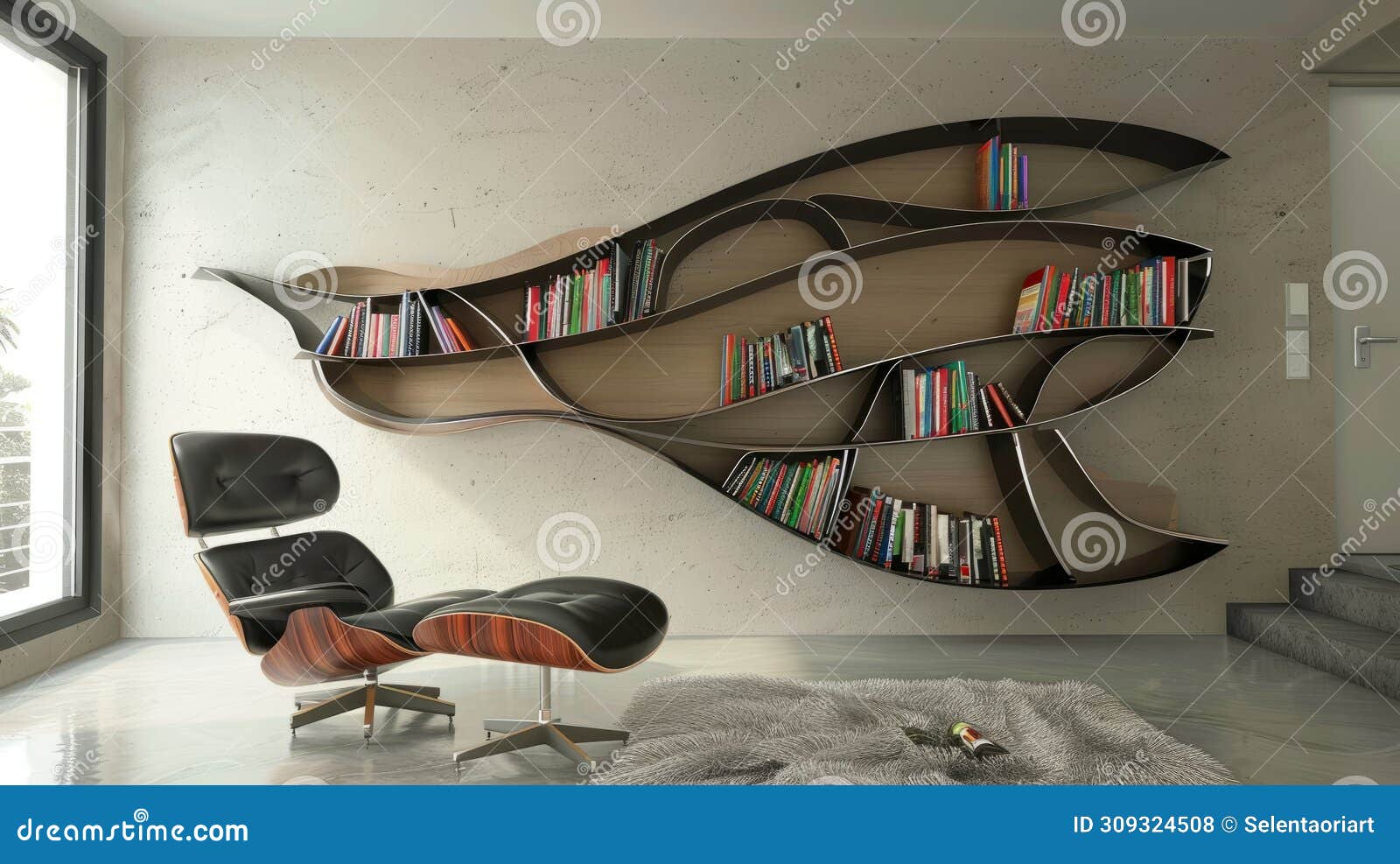 Futuristic Wall-Mounted Bookshelf Concept Stock Illustration ...