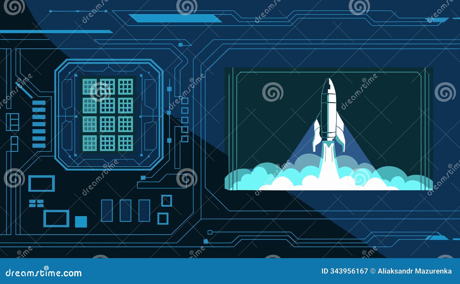 Futuristic Wall Panel with Integrated Circuit Boards and Holographic ...