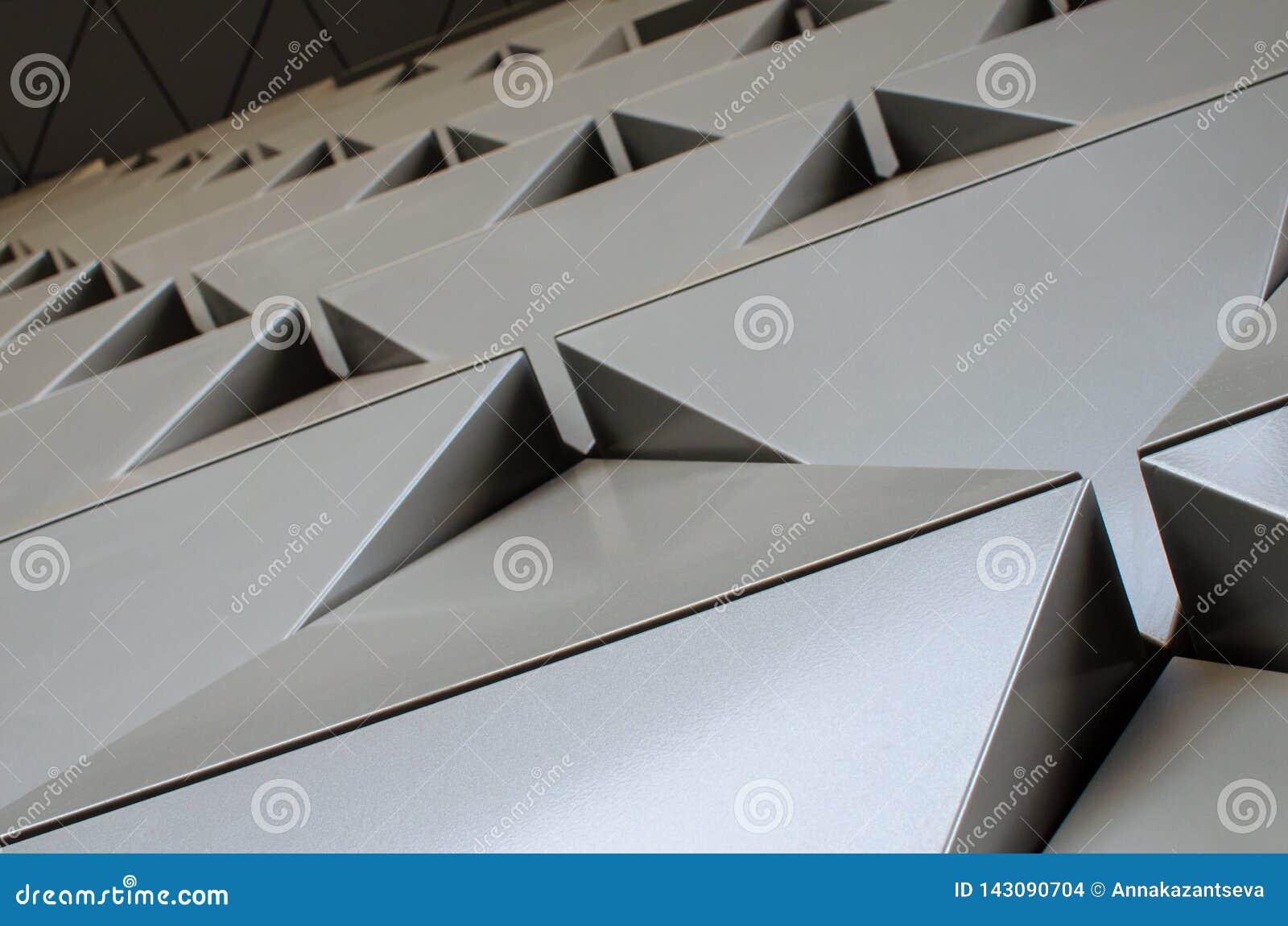 Futuristic Wall of Relief Metallic Triangles. 3d Geometric Background ...