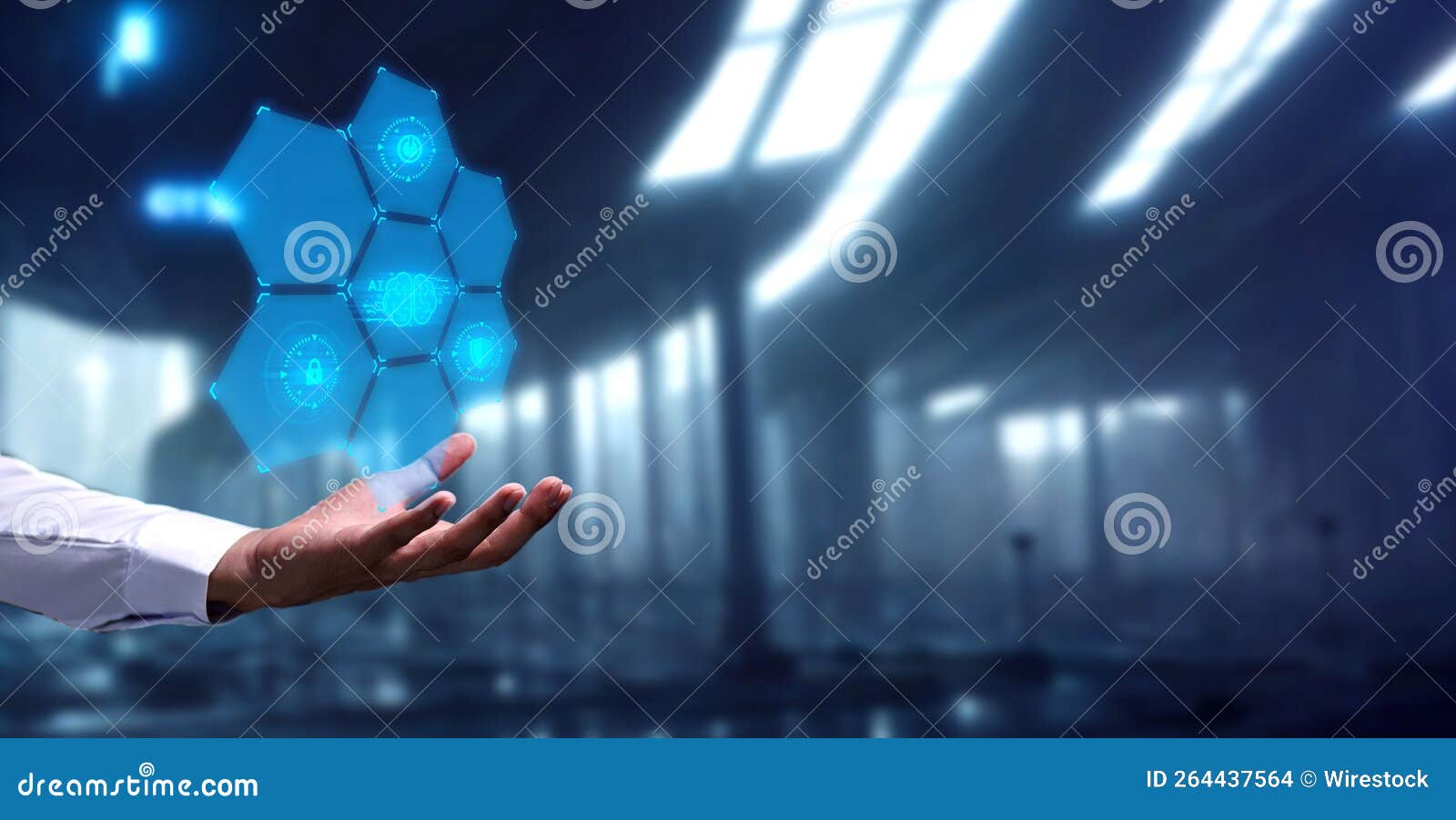 Futuristic Wallpaper of a Man Holding a Floating AI Figure Stock Photo ...
