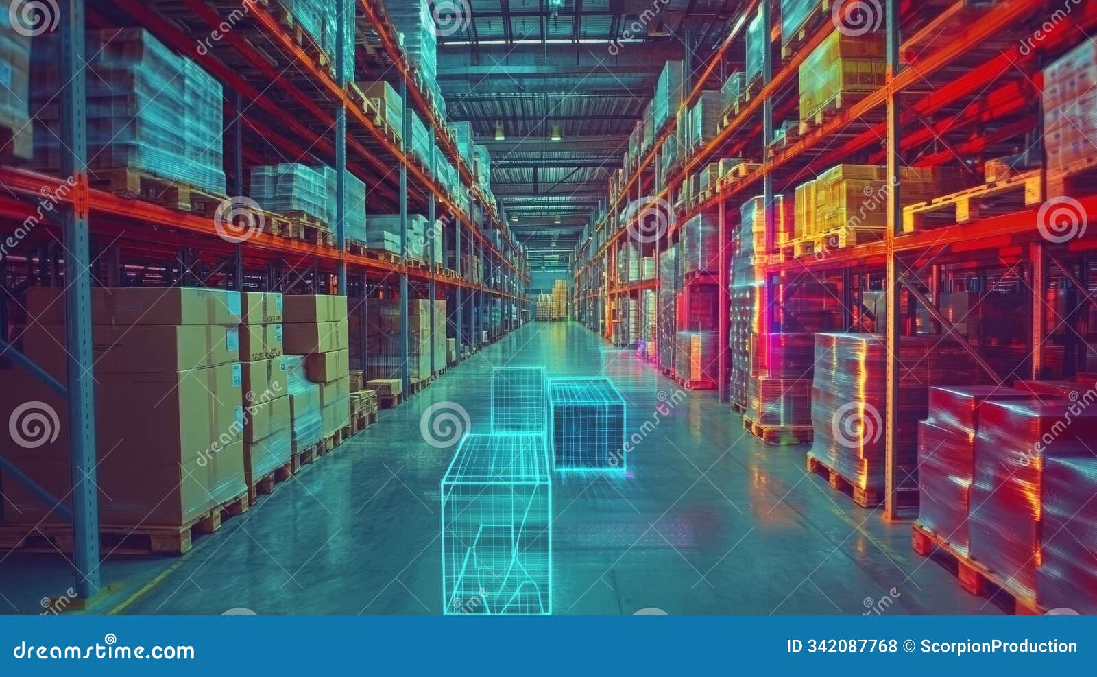 Futuristic Warehouse with Digital Inventory Tracking System Stock ...