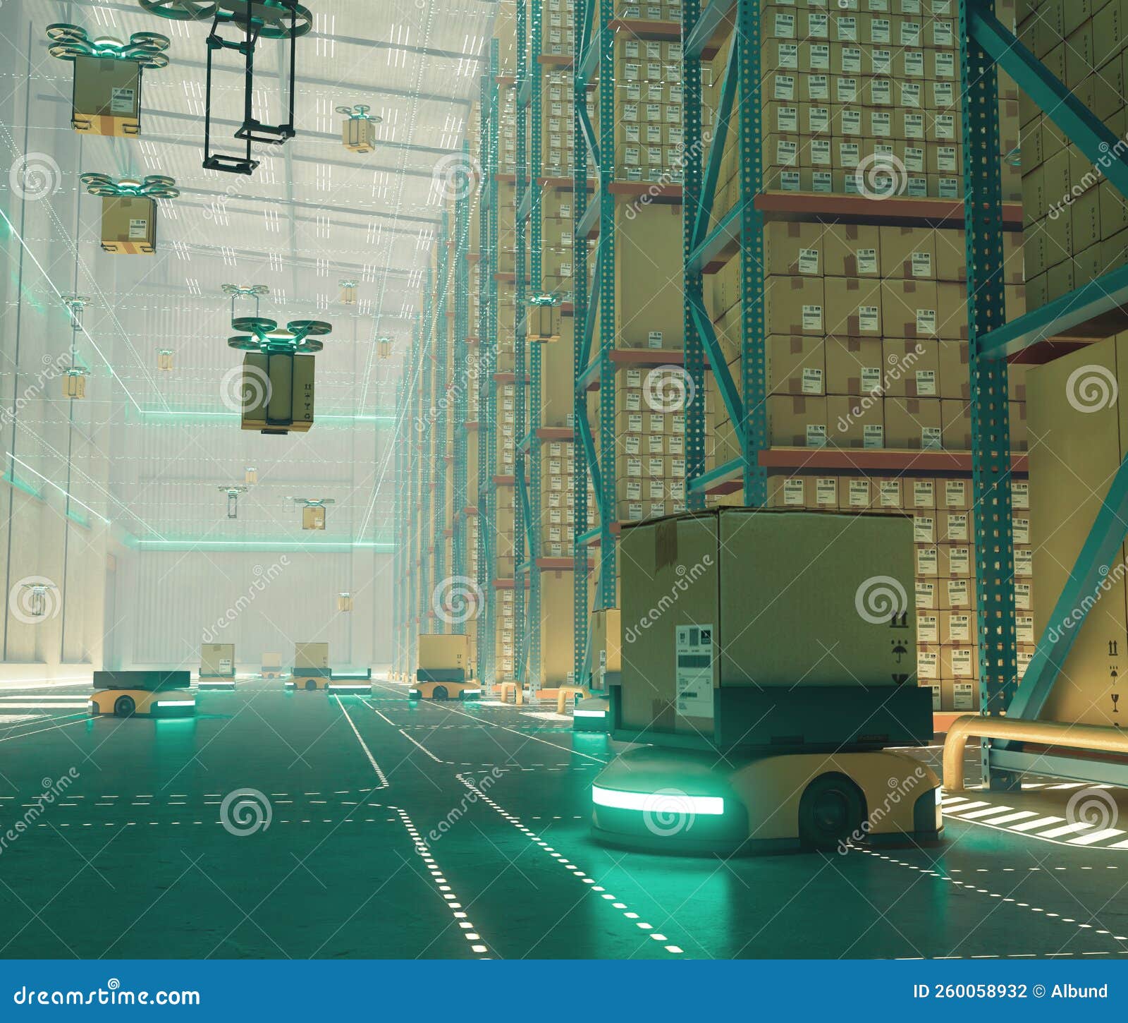 Futuristic Warehouse Interior Stock Illustration - Illustration of ...