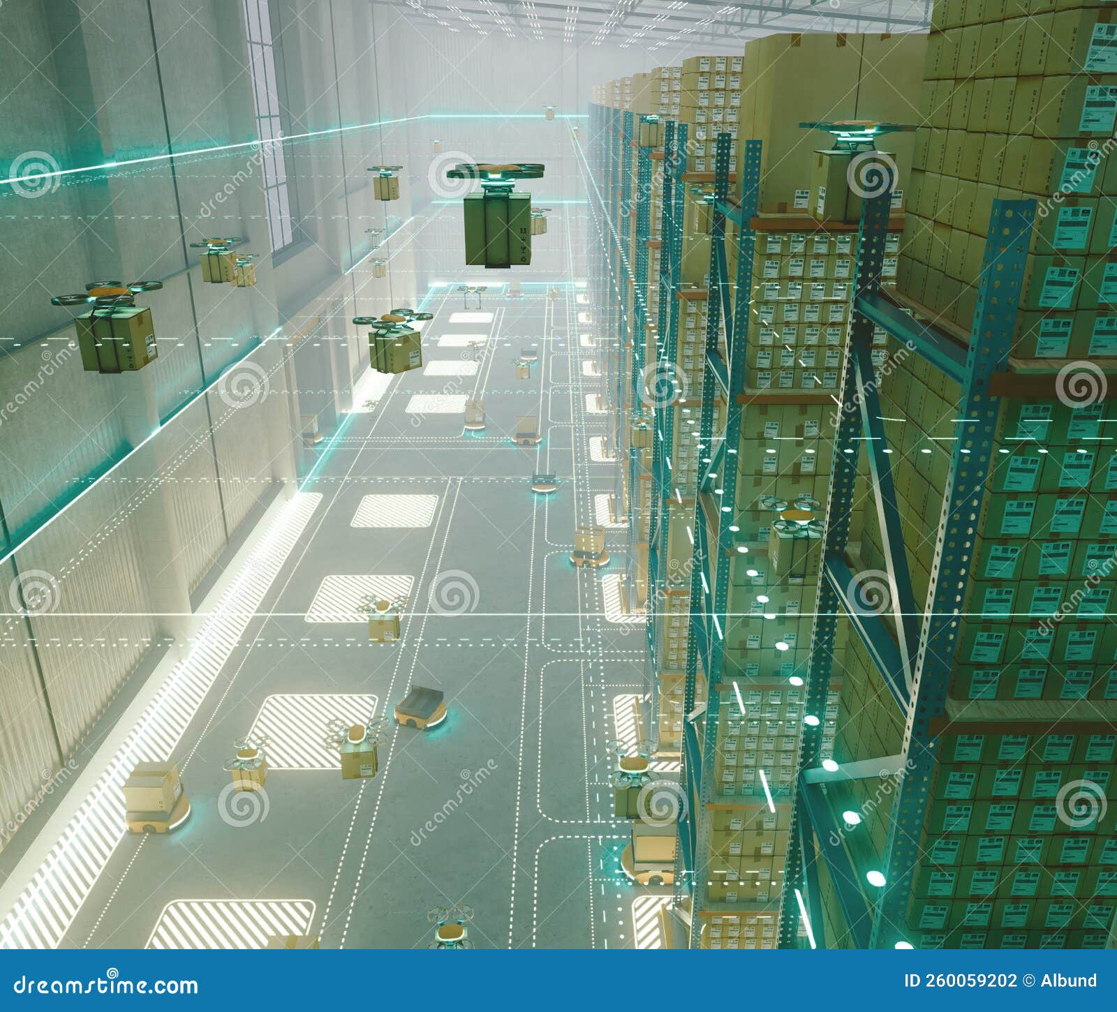 Futuristic Warehouse Interior Stock Illustration - Illustration of ...
