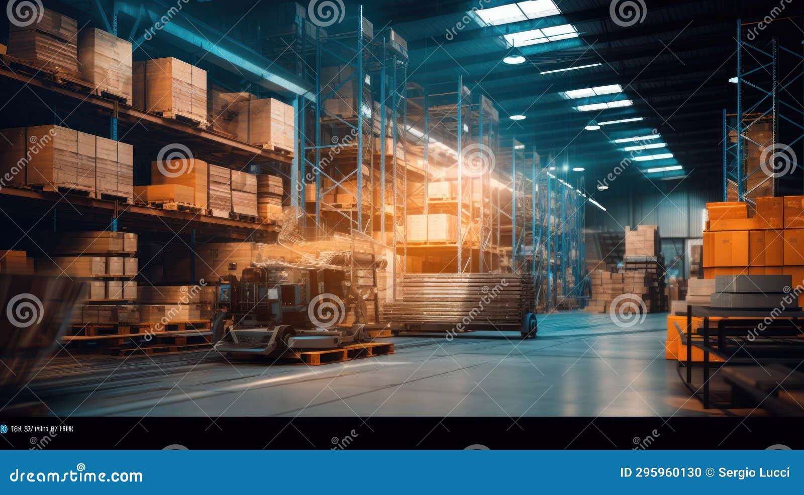 Futuristic Warehouse. Wires and Rows of Boxes. Modern Technology ...