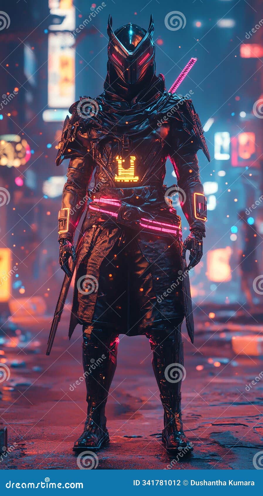 Cyber Samurai: a Futuristic Warrior in High-Tech Armor Stock ...