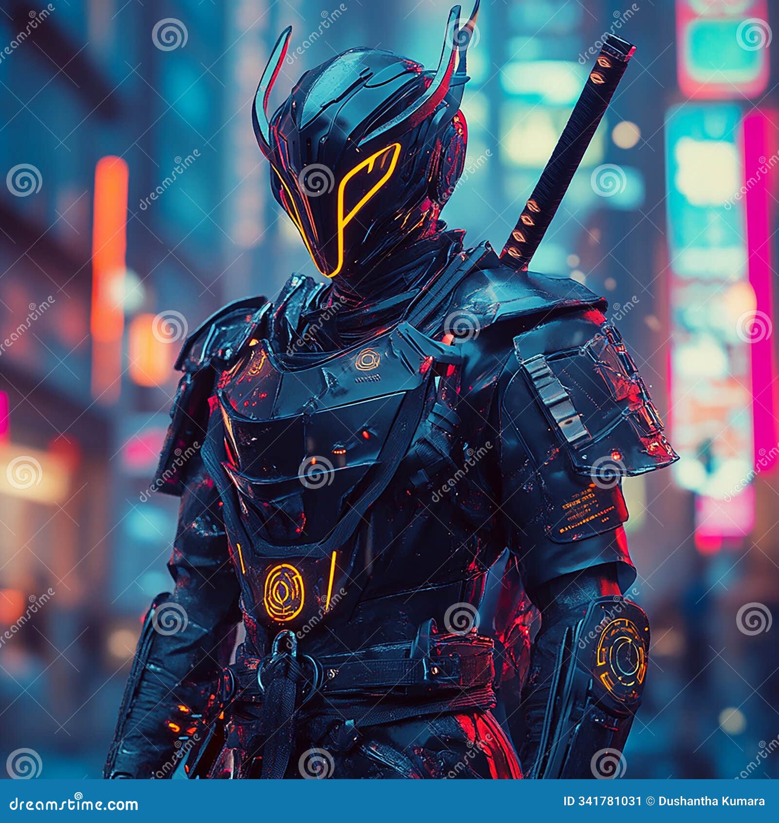 Cyber Samurai: a Futuristic Warrior in High-Tech Armor Stock ...