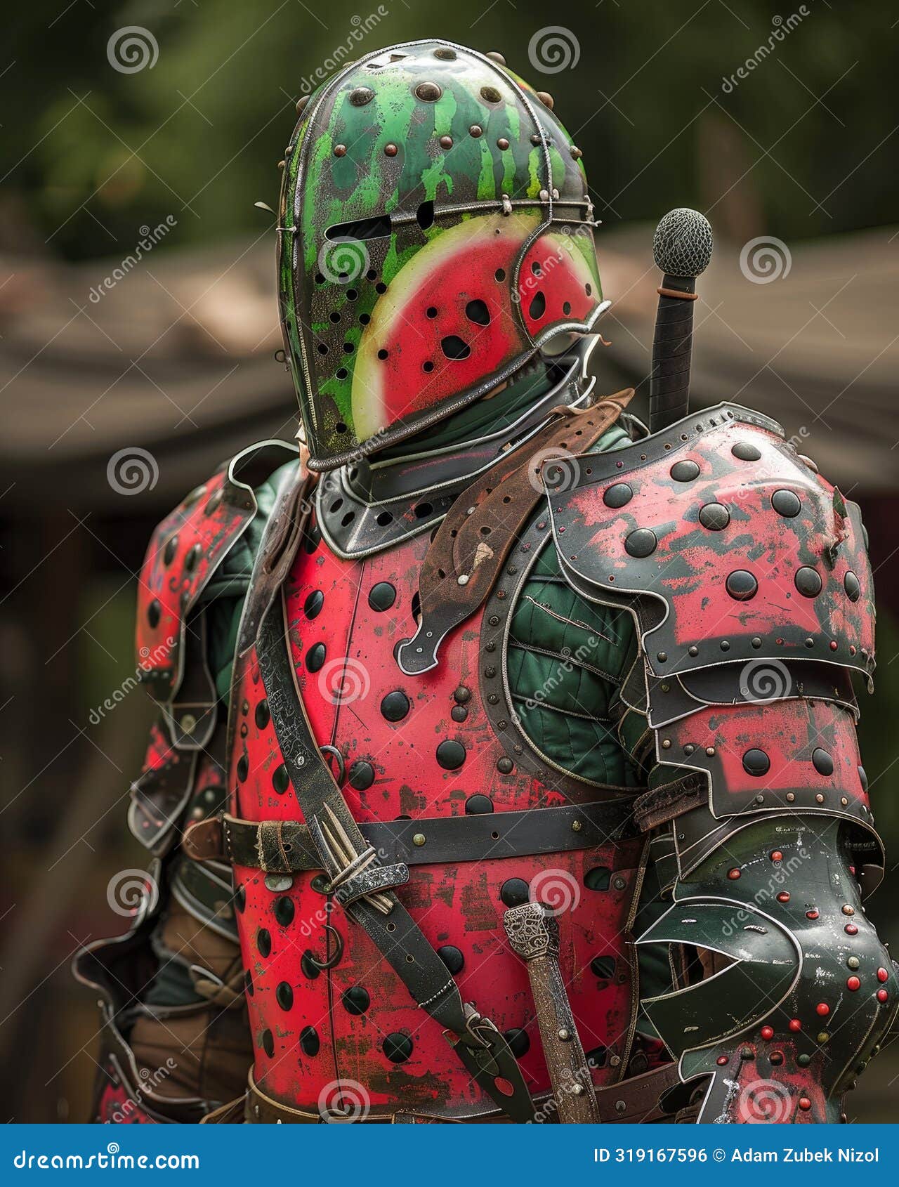 Futuristic Warrior in Watermelon-inspired Armor Stock Illustration ...