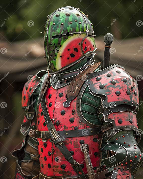 Futuristic Warrior in Watermelon-inspired Armor Stock Illustration ...