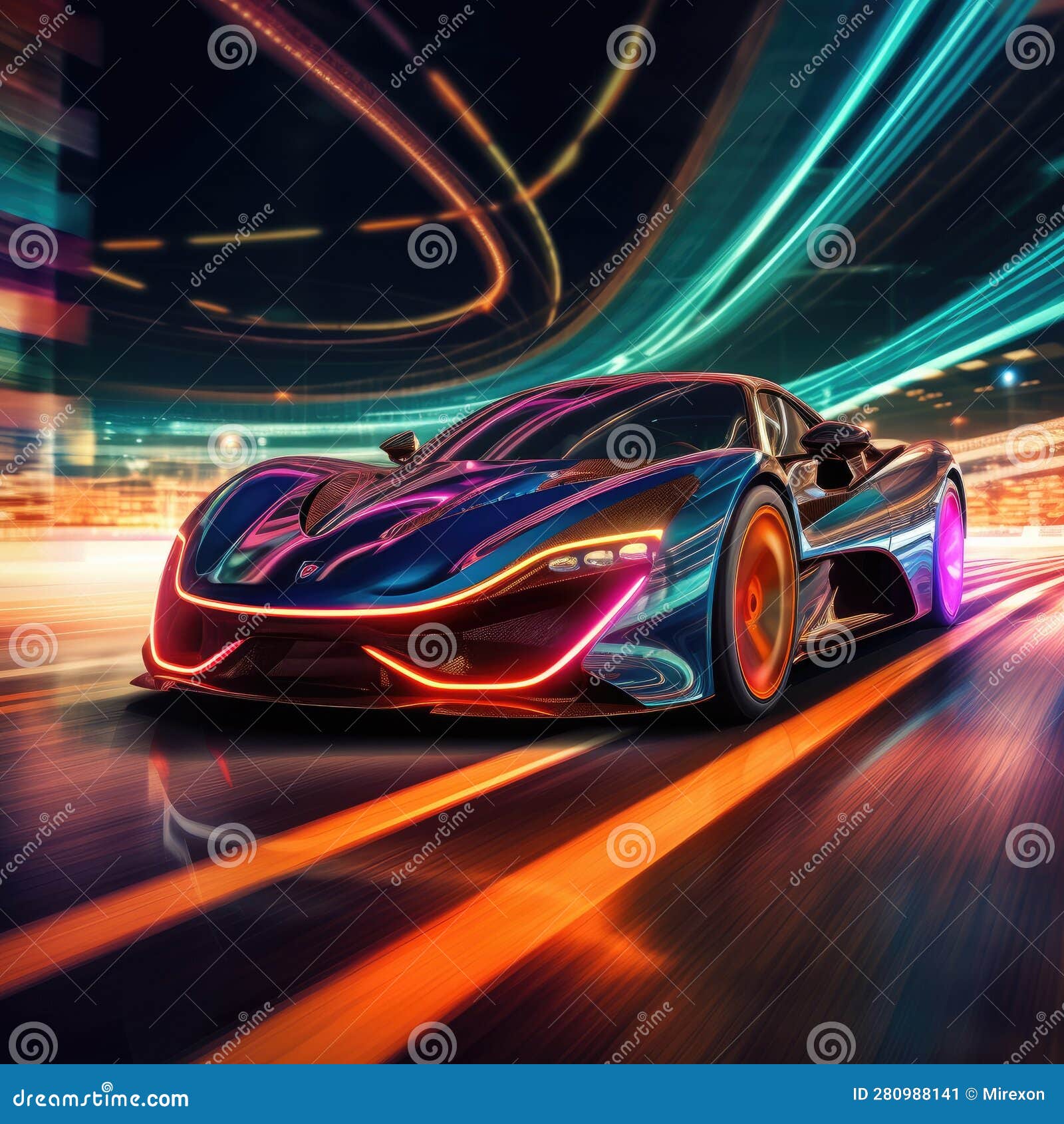 Futuristic Wave Car. Sport Car with Neon Backlight Contours Stock ...