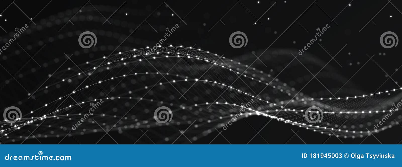 Futuristic Wave on Dark Background. Pattern of Connection Dots and ...