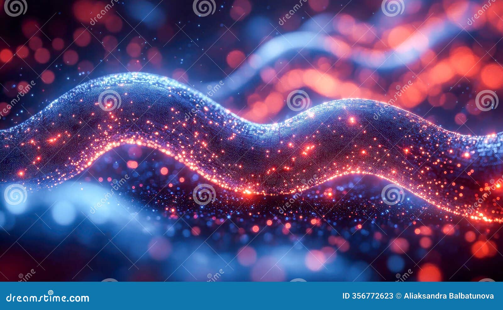 A Futuristic Wavy Blockchain Network with Glowing Red and Blue Elements ...