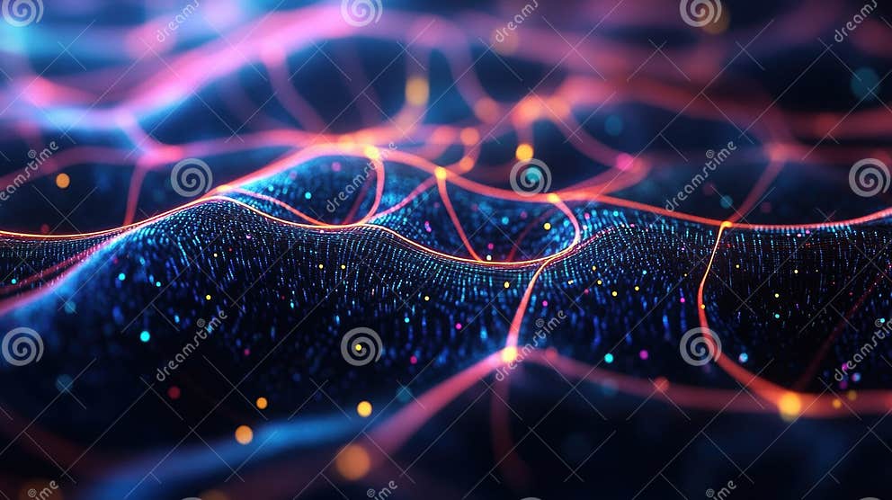 Futuristic Wavy Surface Connecting Glowing Dots Representing Digital ...
