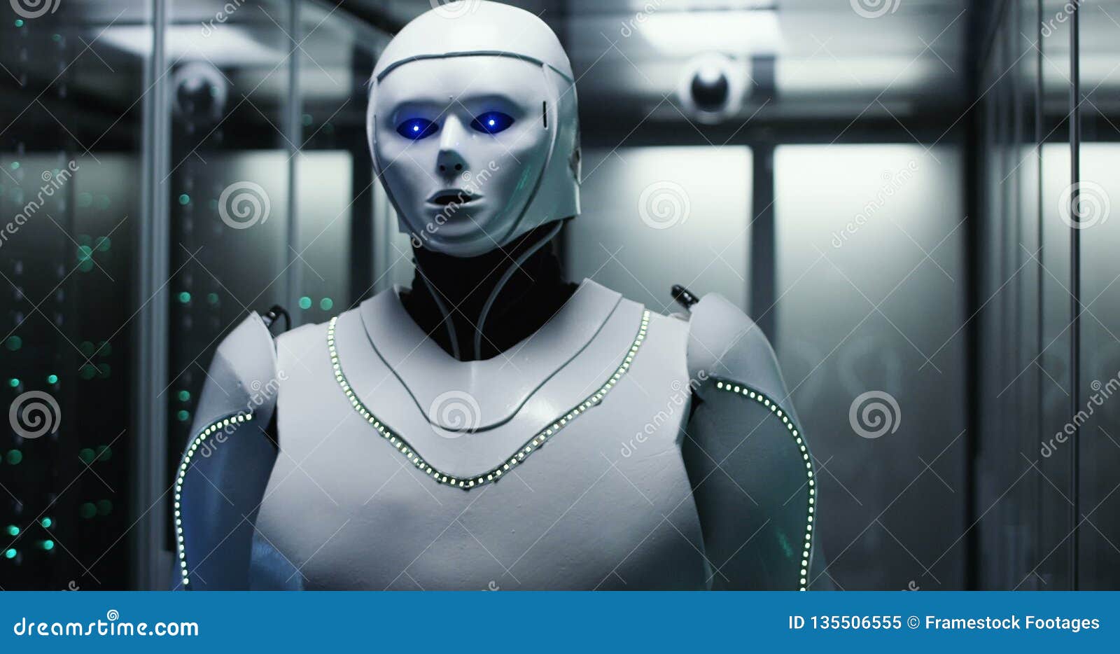 Futuristic White Android Robot in Server Room Stock Video - Video of ...