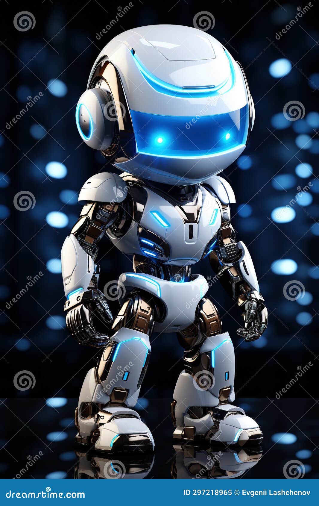 Futuristic White and Blue Robot with Illuminated Features in a Dark ...
