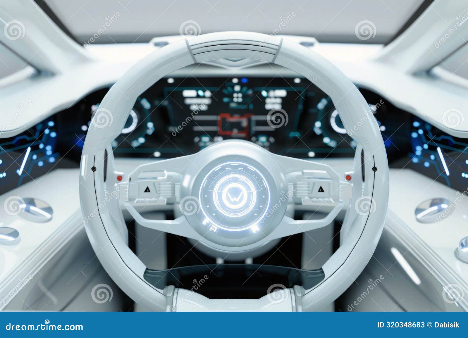 Futuristic White Car Cockpit with Advanced Dashboard Technology Stock ...