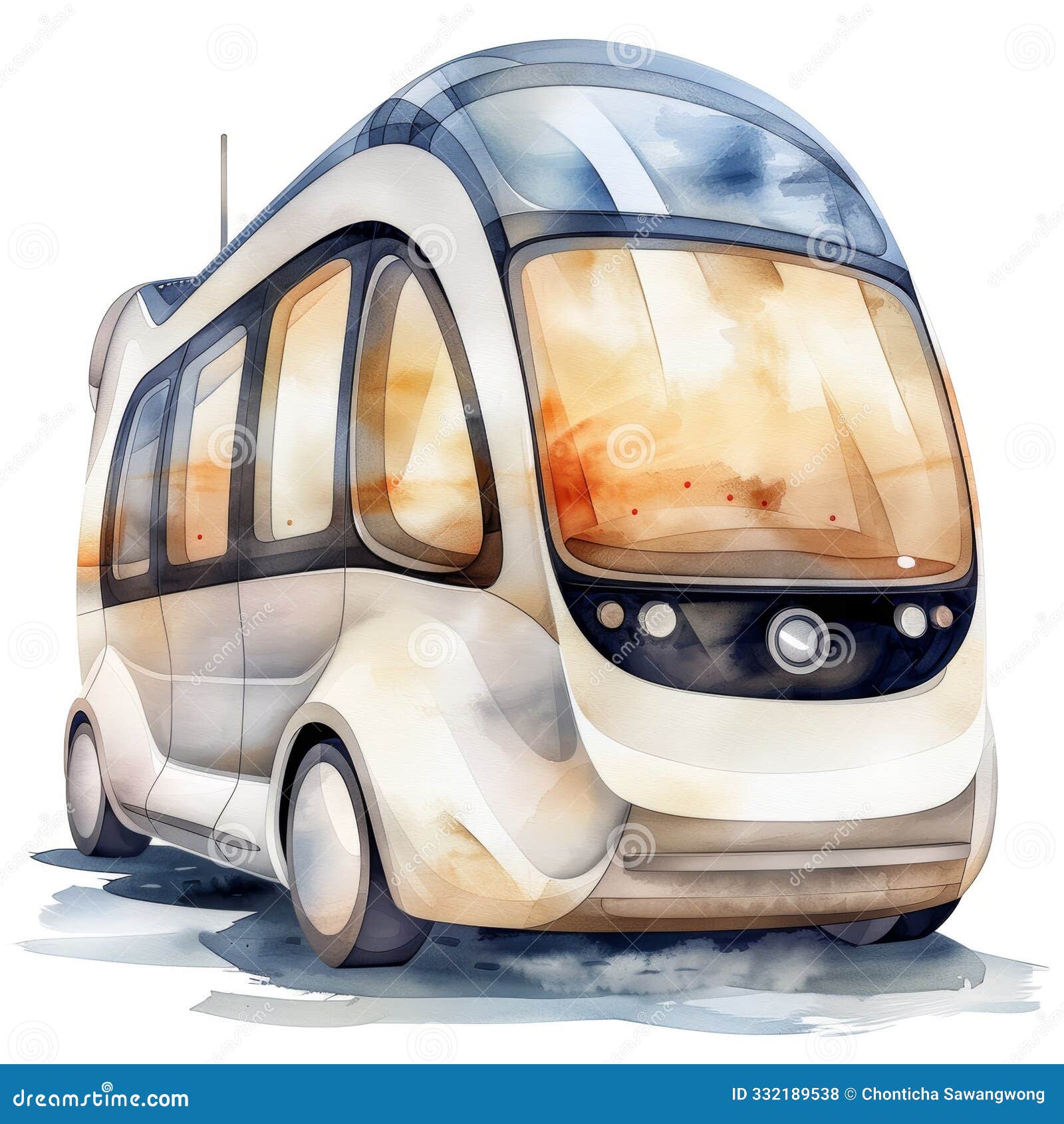 A Futuristic, White Electric Bus with Large Windows and a Sleek Design ...