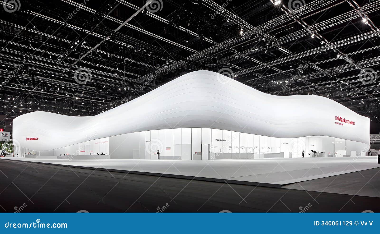 Futuristic White Exhibition Hall Design with Waves Stock Illustration ...