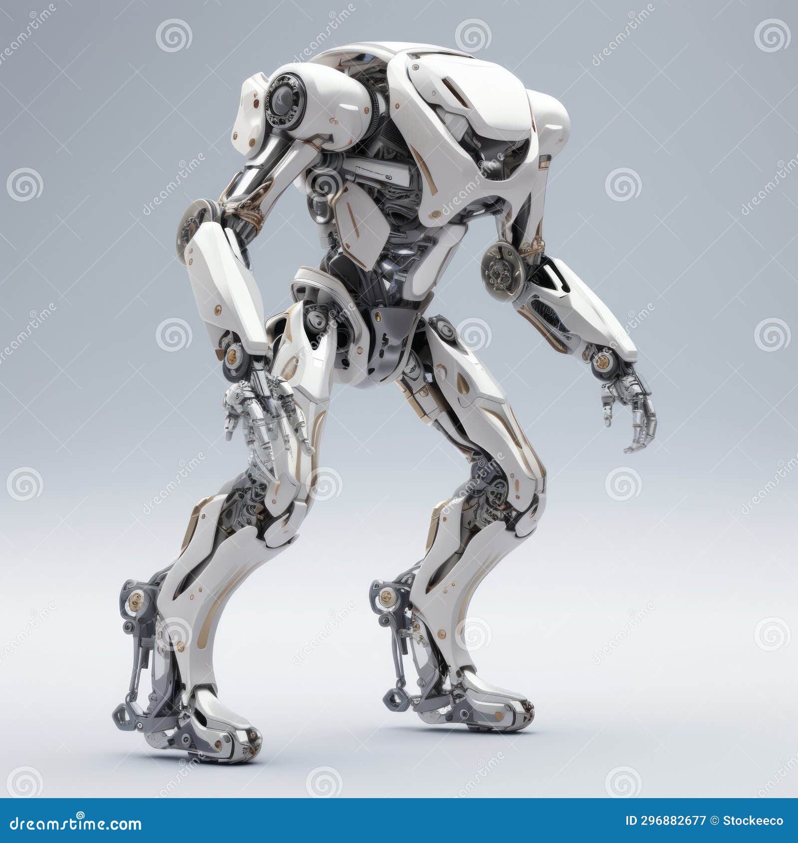 Futuristic White Exoskeleton Robot: 3d Rendering in White Background ...