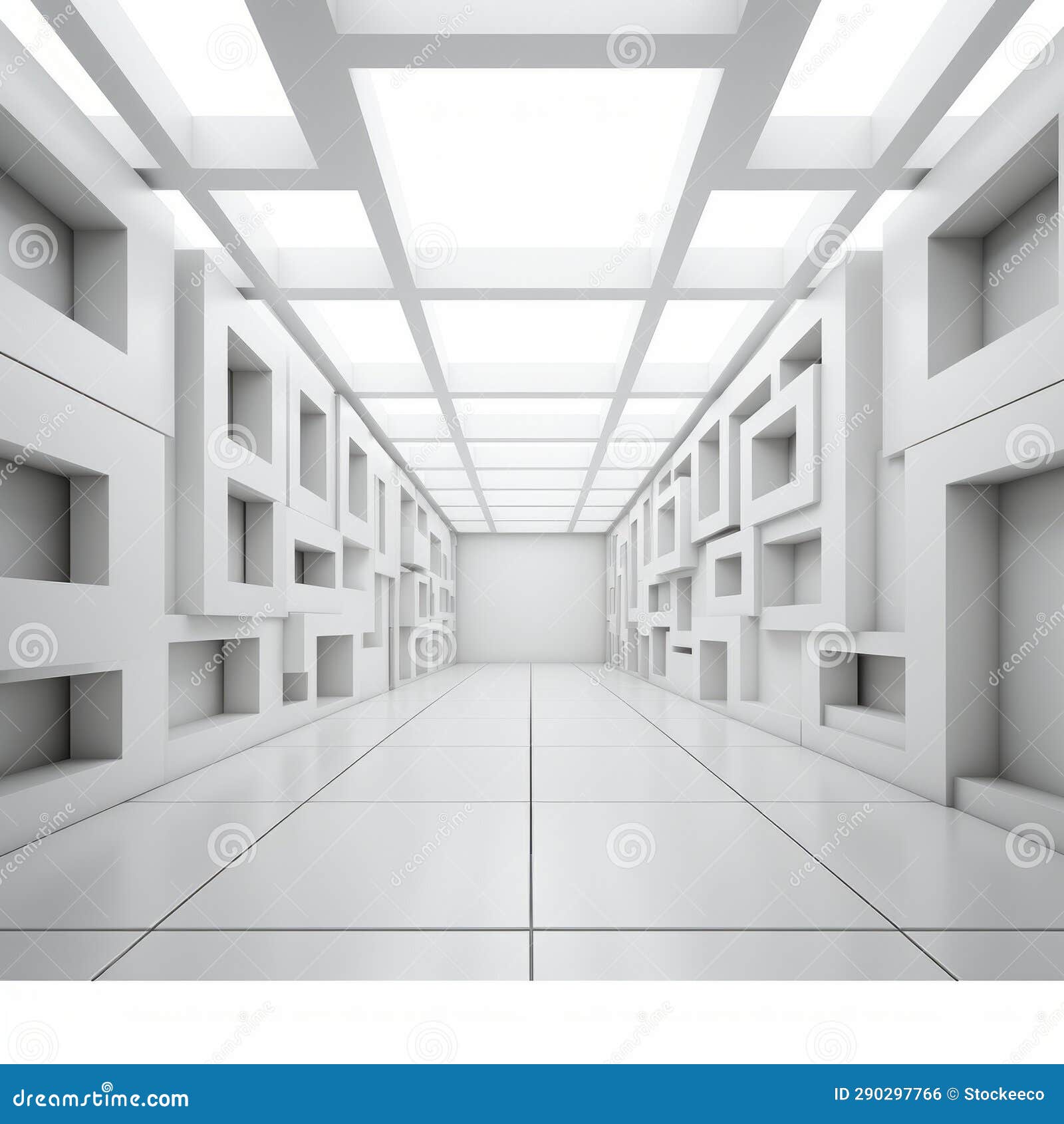Futuristic White Hallway with Imposing Monumentality and Expansive ...