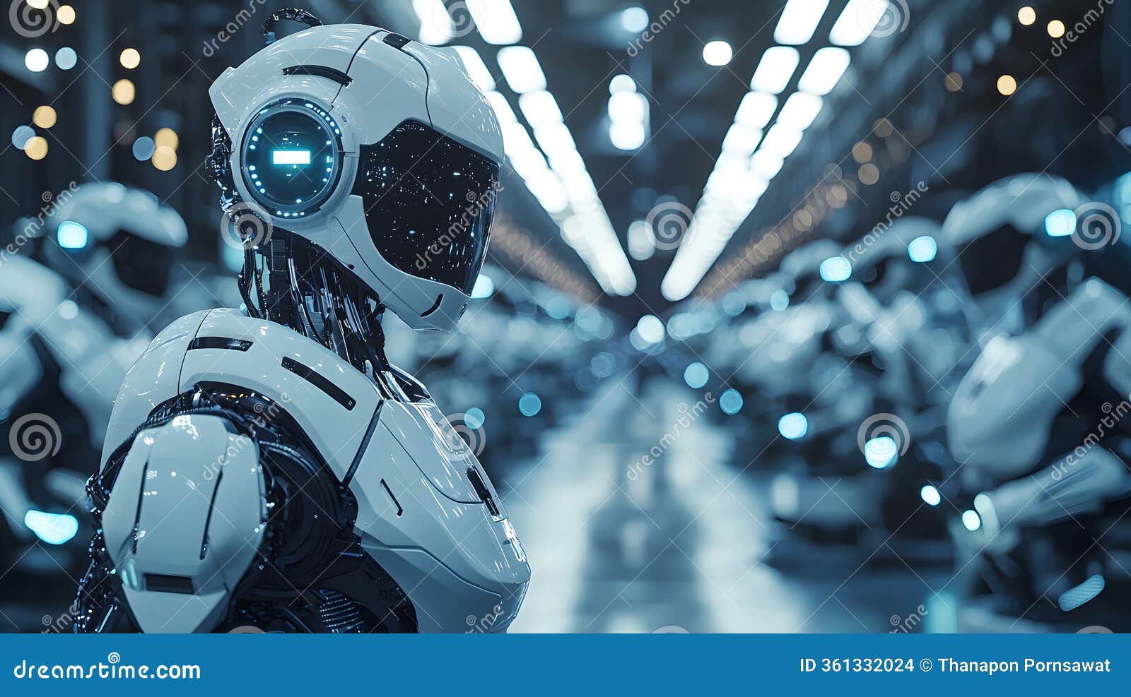 Futuristic White Robots in Modern Factory Assembly Line AI Technology ...
