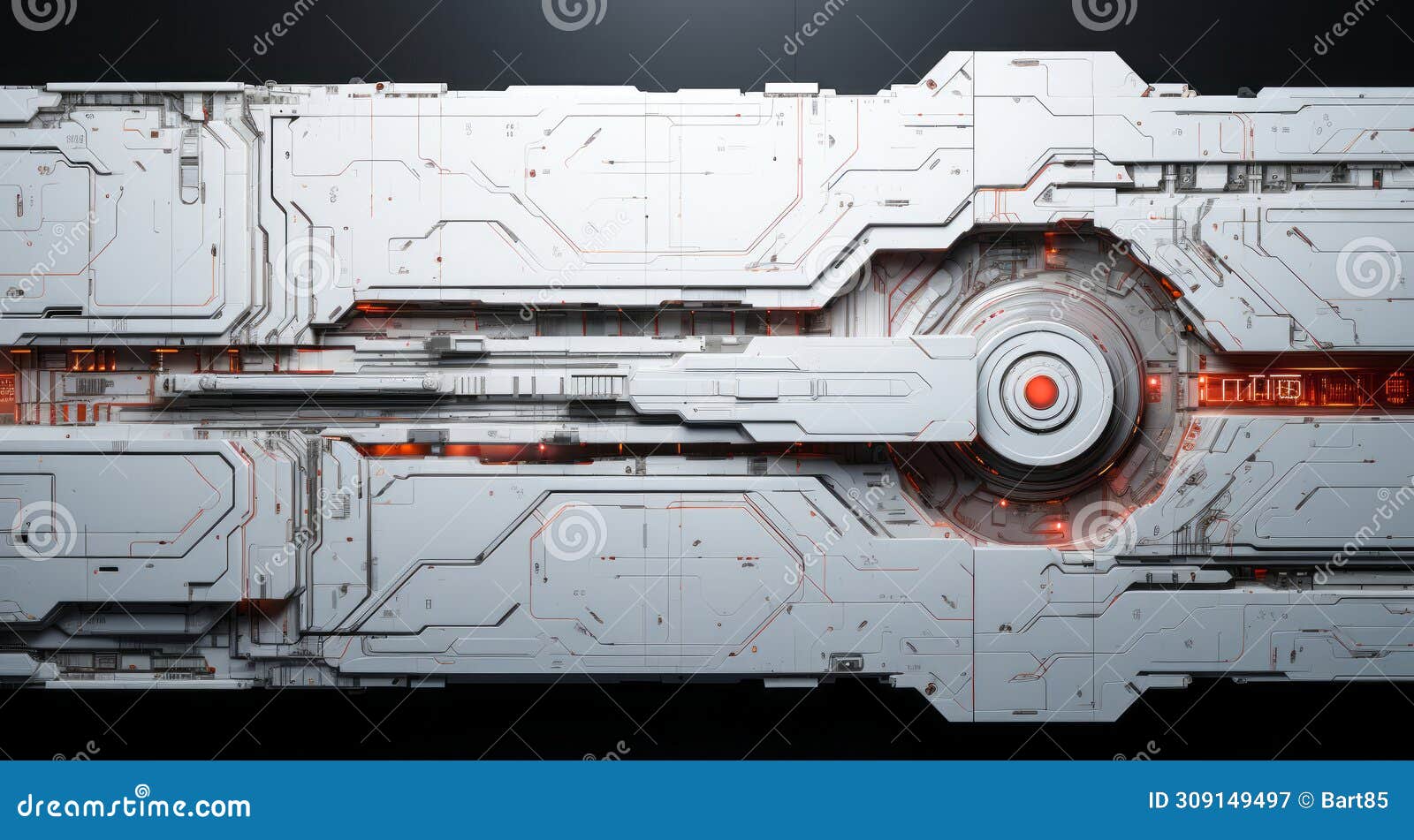 Futuristic White Sci-Fi Panel with Intricate Patterns and Red ...