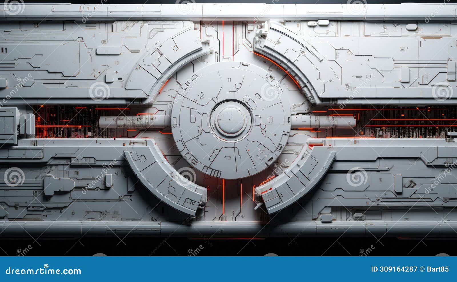 Futuristic White Sci-Fi Panel with Intricate Patterns and Red ...
