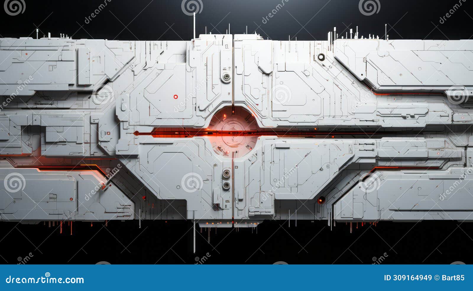 Futuristic White Sci-Fi Panel with Intricate Patterns and Red ...