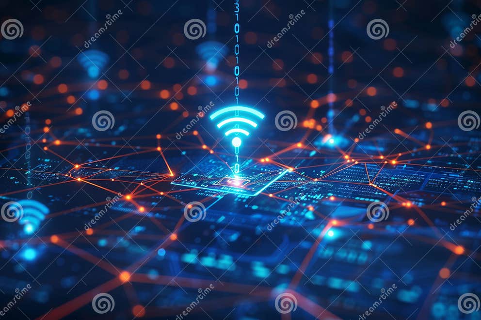 Futuristic WiFi Network with Digital Links, Neon Lighting, Symbolizing ...
