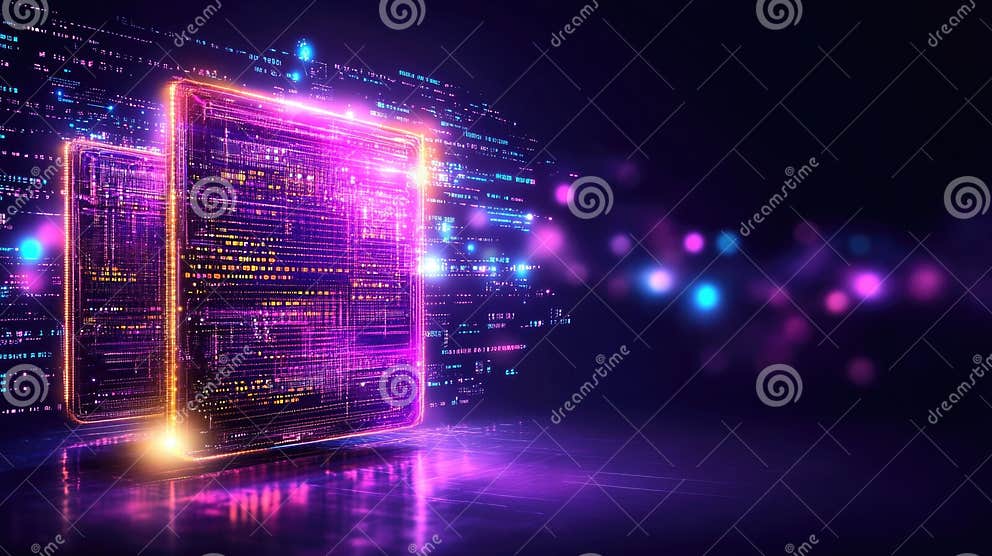 Futuristic Wireframe Hologram of Quantum Computer with Intricate ...