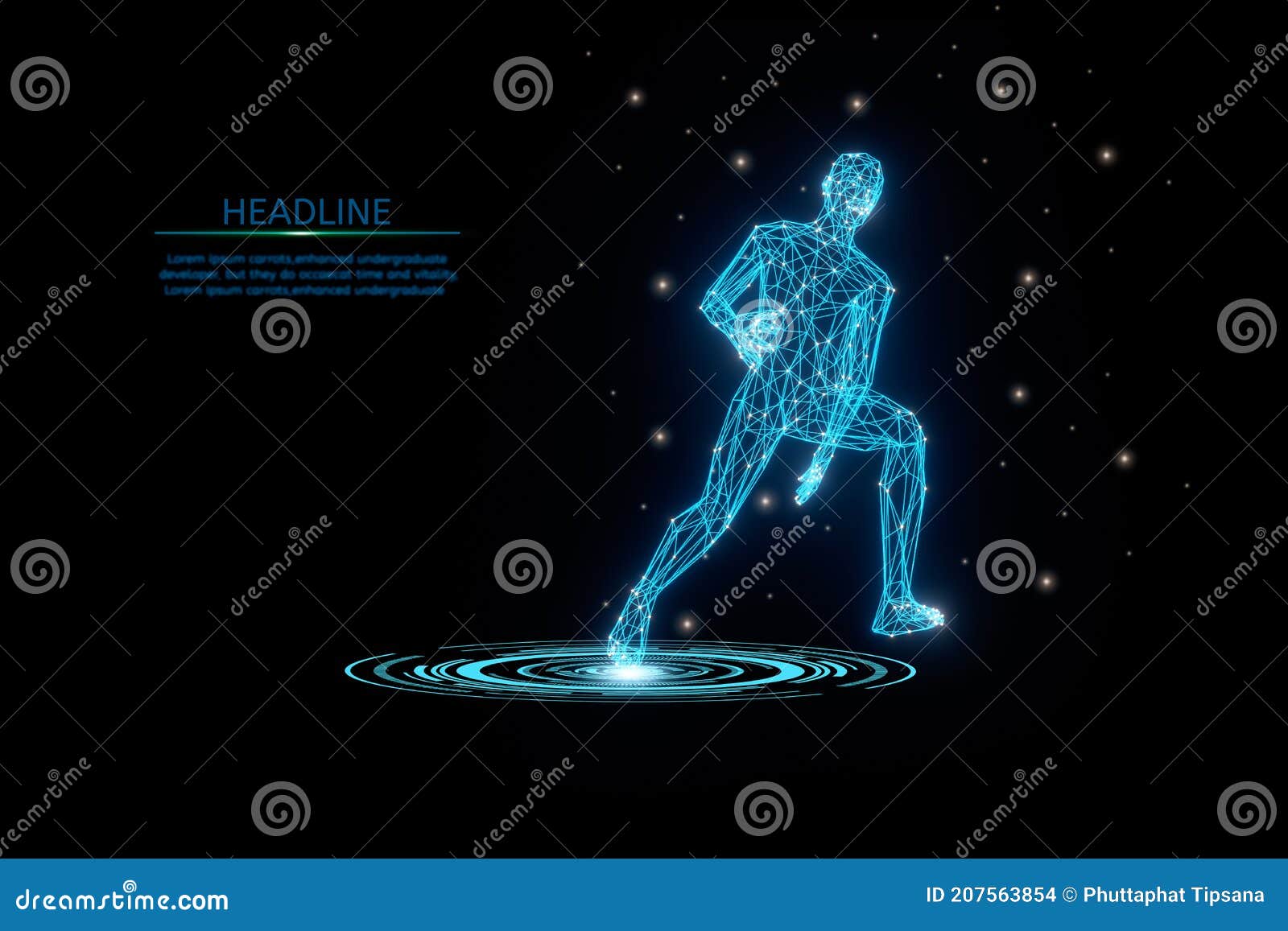 Futuristic Wireframe Human Body Active,3D Render Illustration Model ...