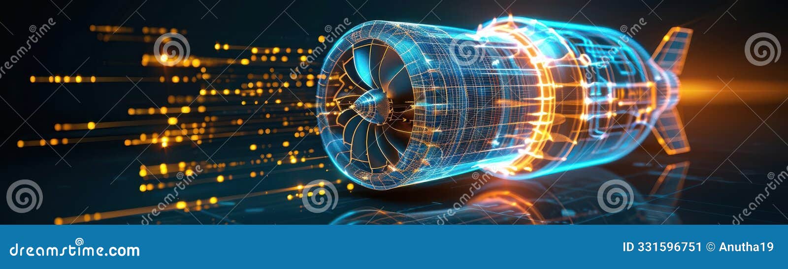 Futuristic Wireframe Jet Engine Design Gleaming on Dark Backdrop ...