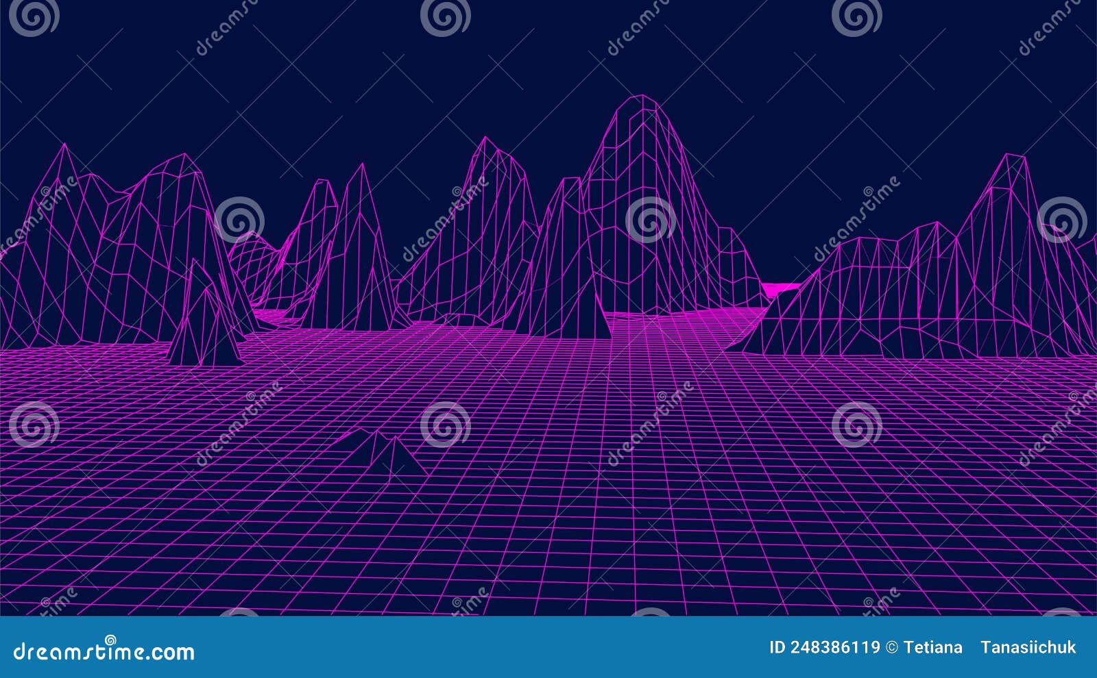 Futuristic Wireframe Landscape Background. Digital Retro Landscape ...