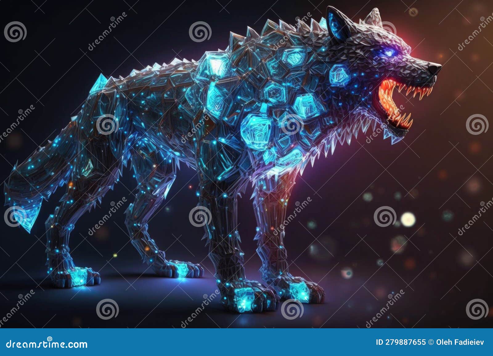 Futuristic Wolf with Glowing Wireframe in Dark Background Stock Image ...