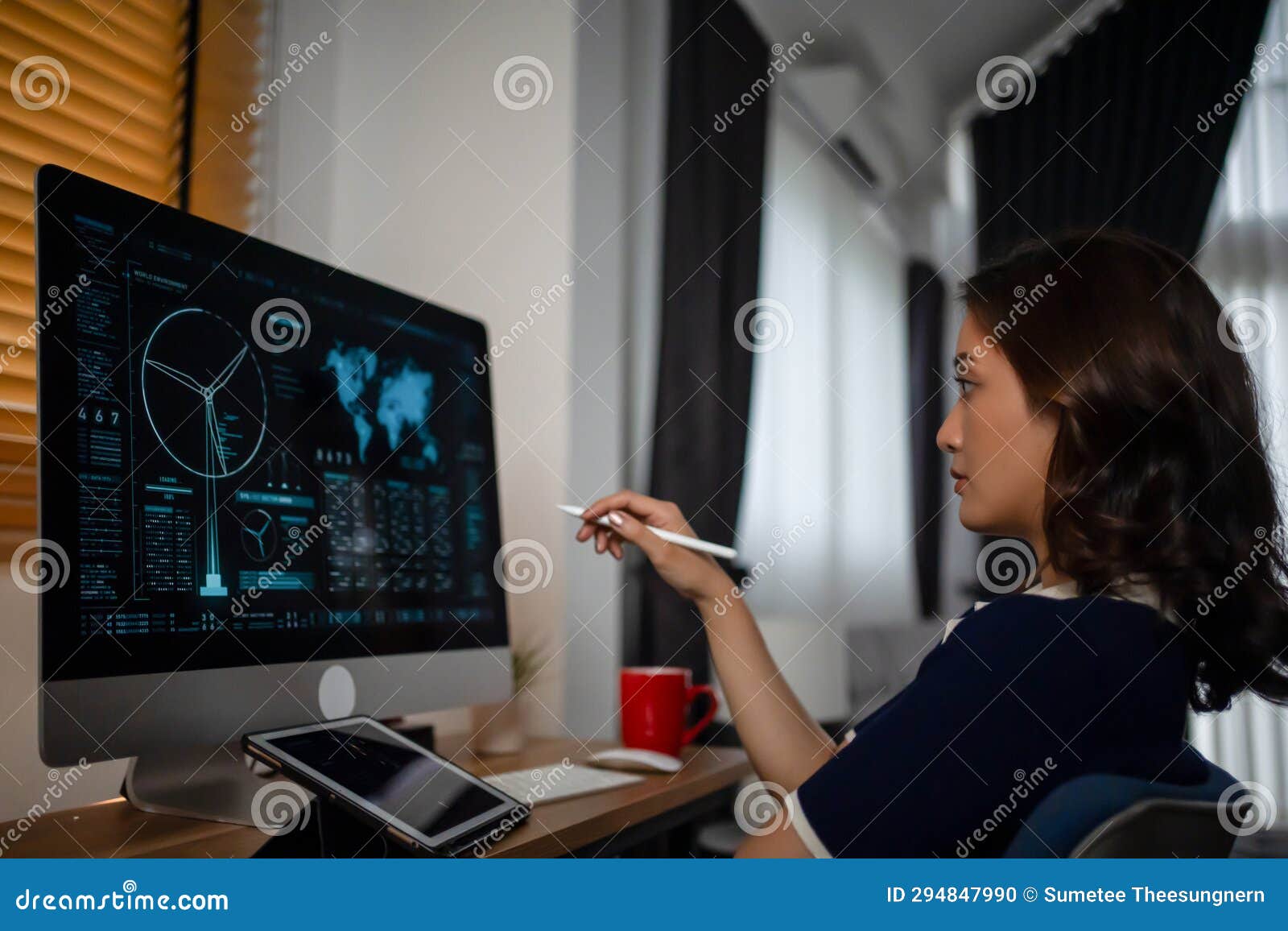 Futuristic Women Engineer Working with Holographic Augmented Reality ...