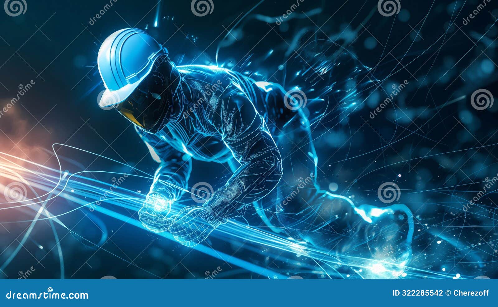 Futuristic Worker in Digital Environment Stock Photo - Image of light ...