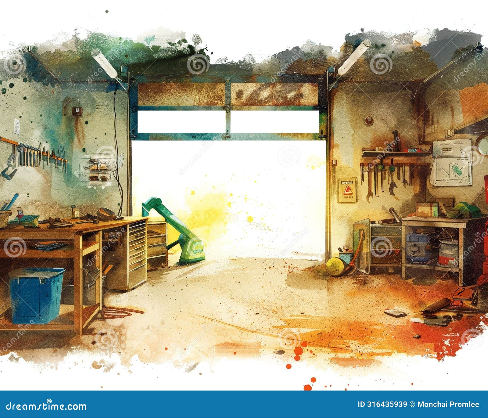 Futuristic Workshop Scene with Haptic Tools Hanging, Soft-glow Lighting ...