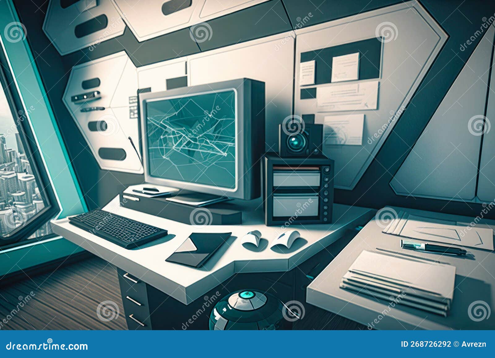 Futuristic Workspace Digital Art Style, Generative Ai Stock ...