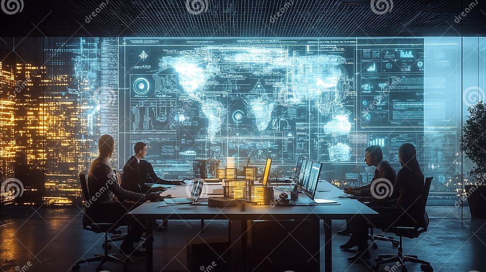 A Futuristic Workspace with Holographic Interfaces Displaying Complex Algorithms and AI-driven ...