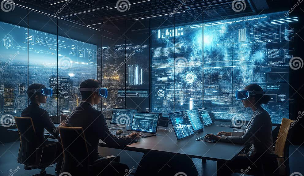 A Futuristic Workspace with Holographic Interfaces Displaying Complex Algorithms and AI-driven ...